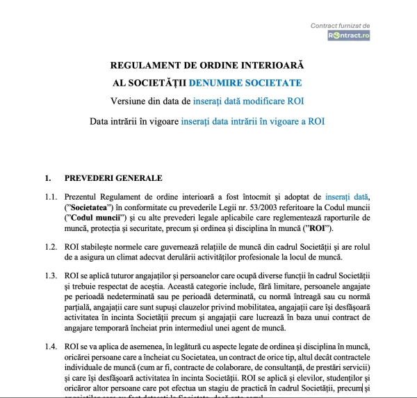 Regulament intern - model ROI - Rontract
